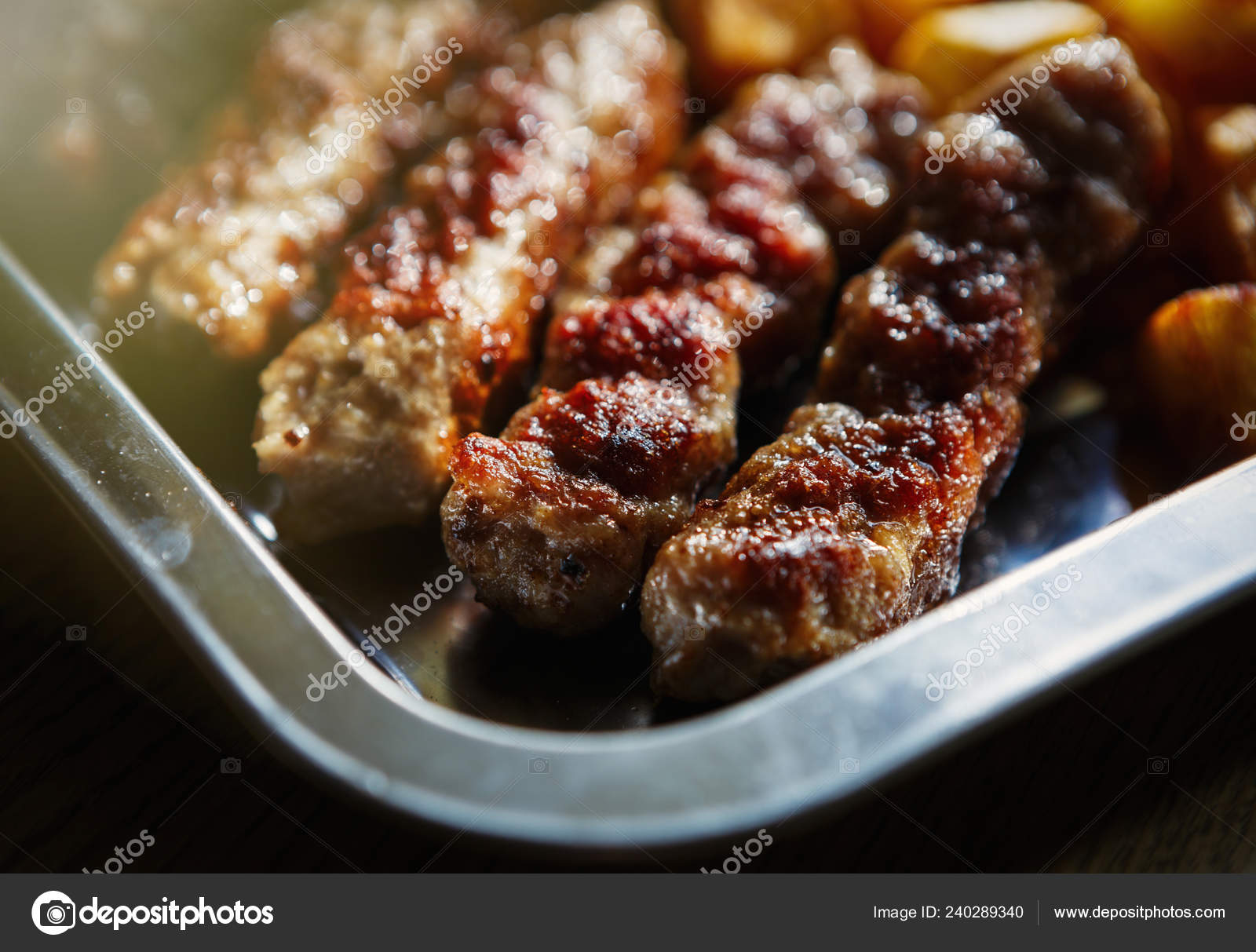 Traditional Serbian Roasted Meat Dish Served Fried Potato Exotic ...