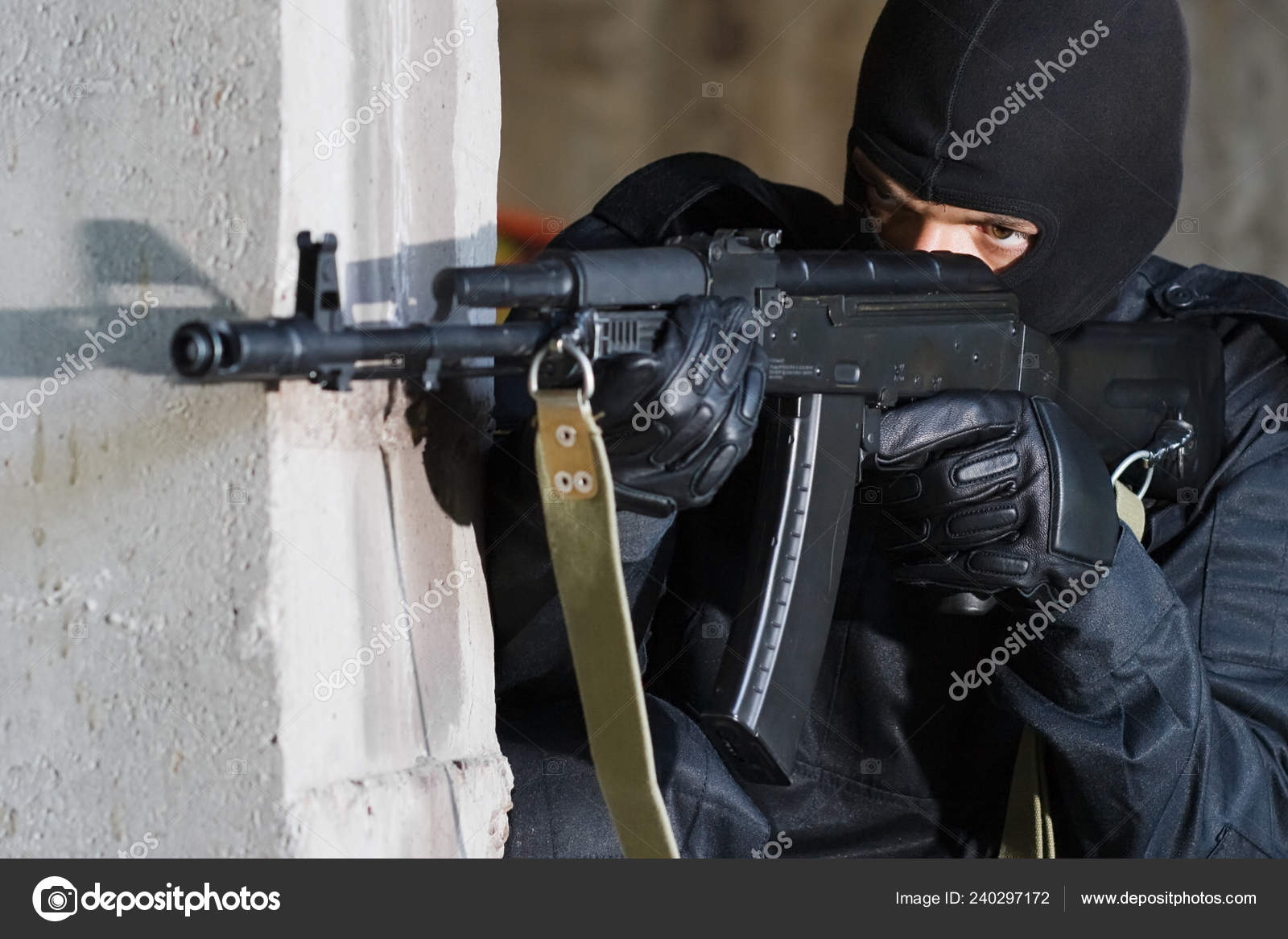 Gunman Aiming His Target Automatic Russian Rifle — Stock Photo ...