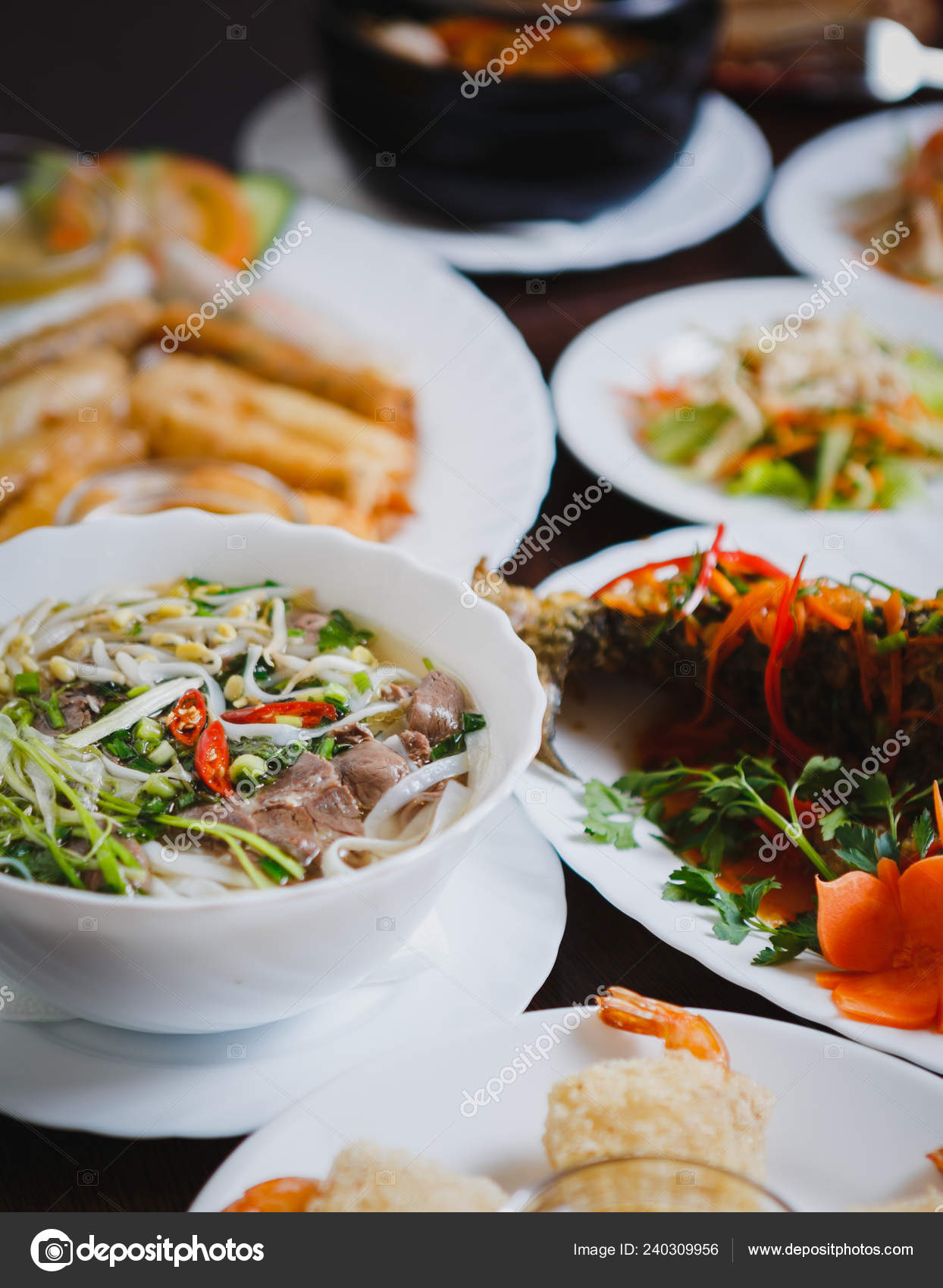 Top View Shot Spicy Fried Karp Fish Traditional Vietnamese Salads ...