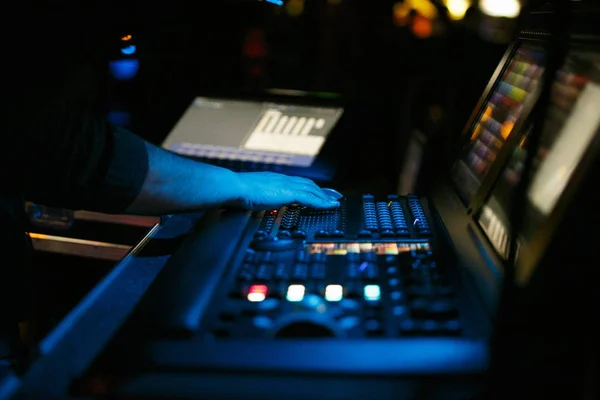 Professional concert lighting controller panel in night club.Lighting ...