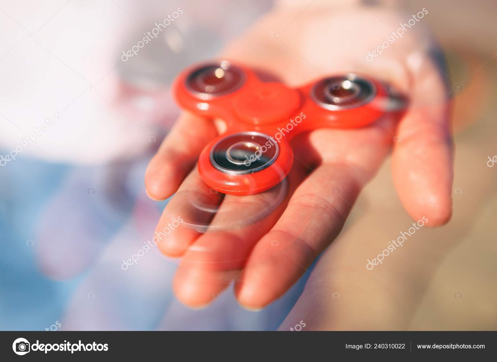 Woman Playing Modern Fidget Spinner Toy Outdoor Cool New Spinning Stock ...