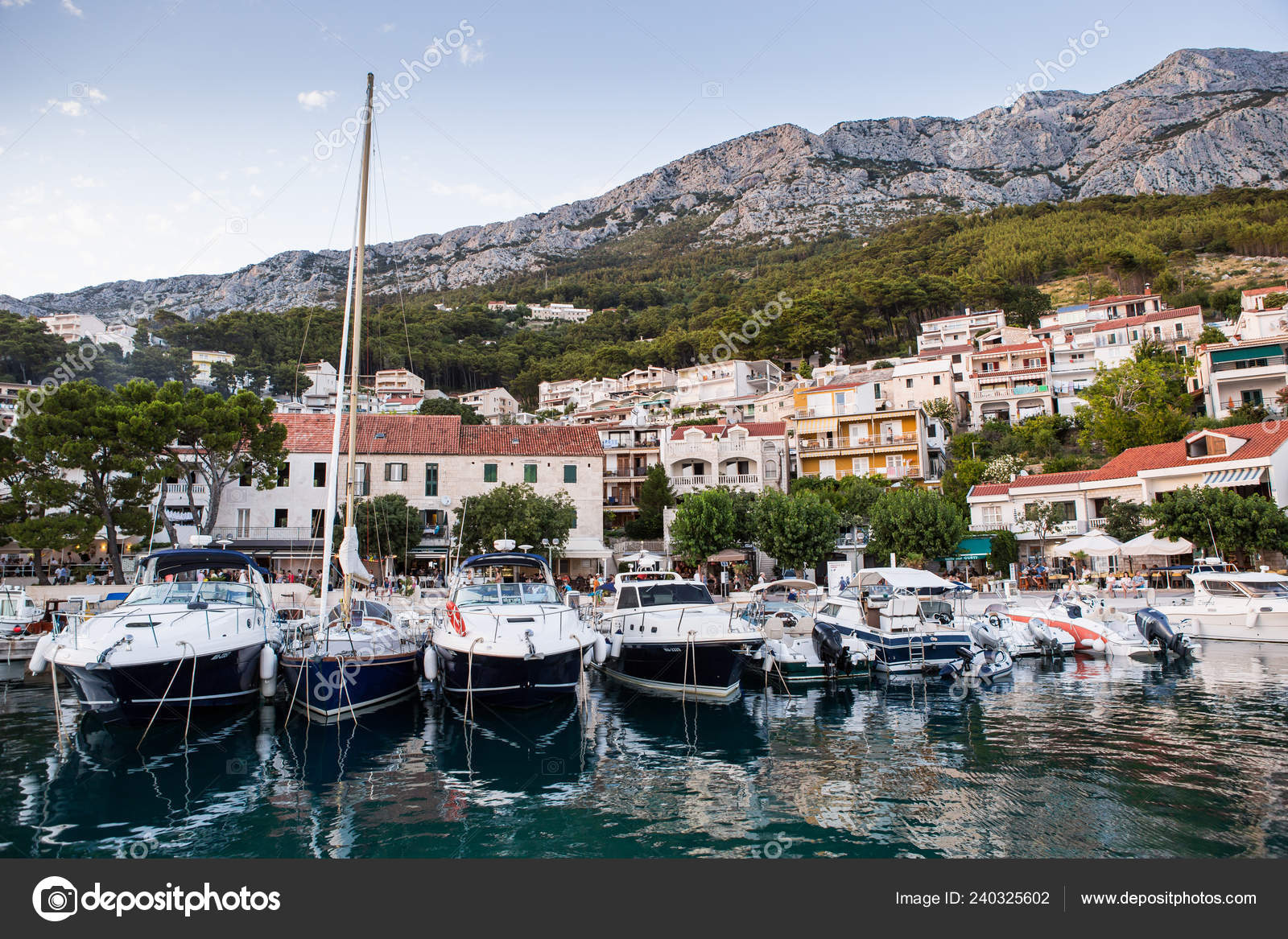 Brela Croatia June 2017 Motor Boats Pier Blue Harbor Adriatic Stock ...