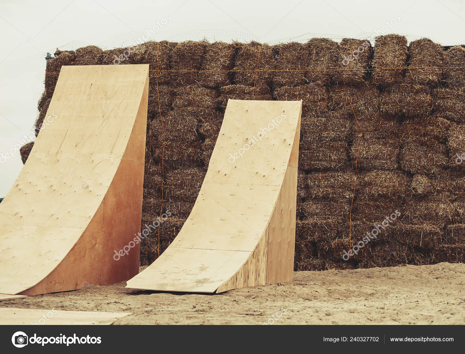 Two Big Wooden Ramps Big Air Stunts Ride Dirt Bike Stock Photo by ...
