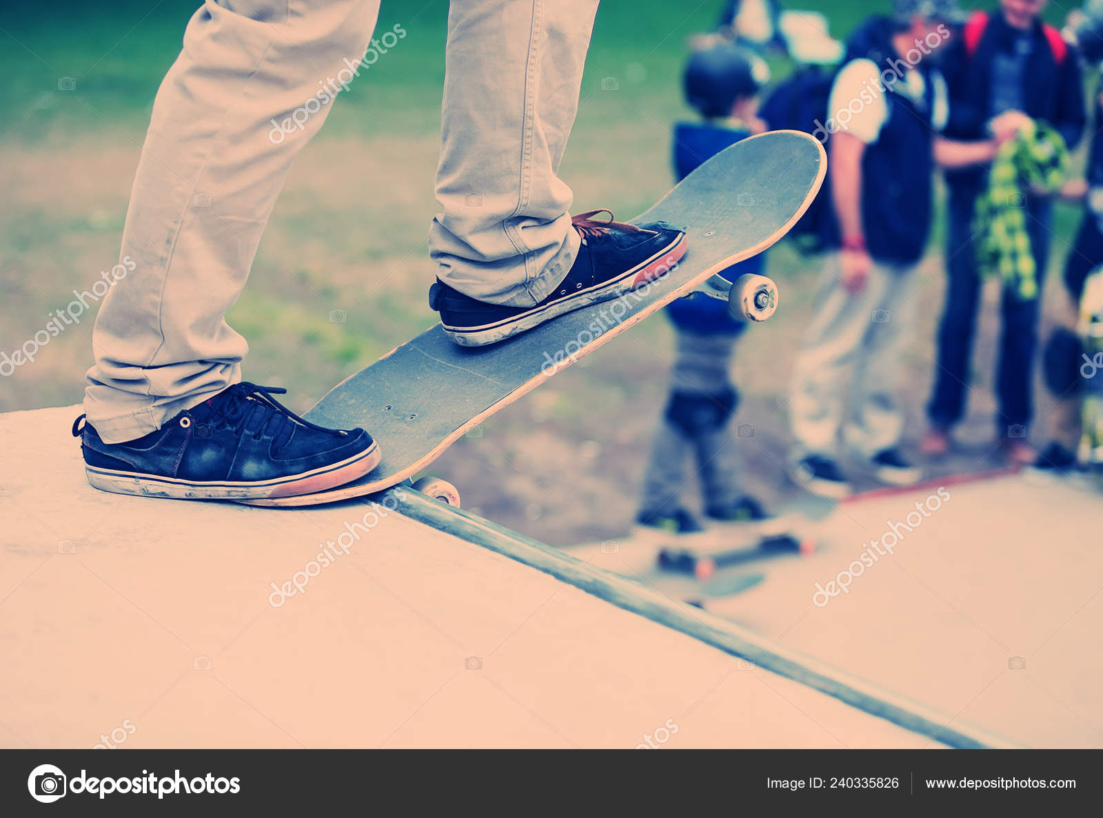 Skateboarder Standing Ramp Skate Park Ready Ride Skate Board Tricks ...