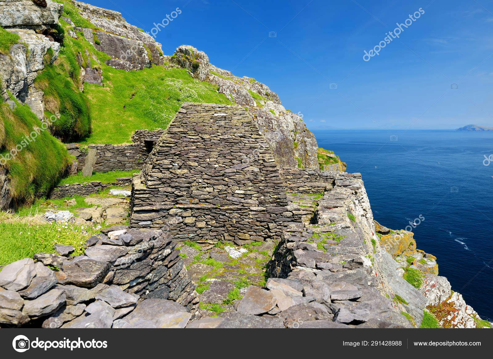 Skellig Michael or Great Skellig, home to the ruined remains of a ...