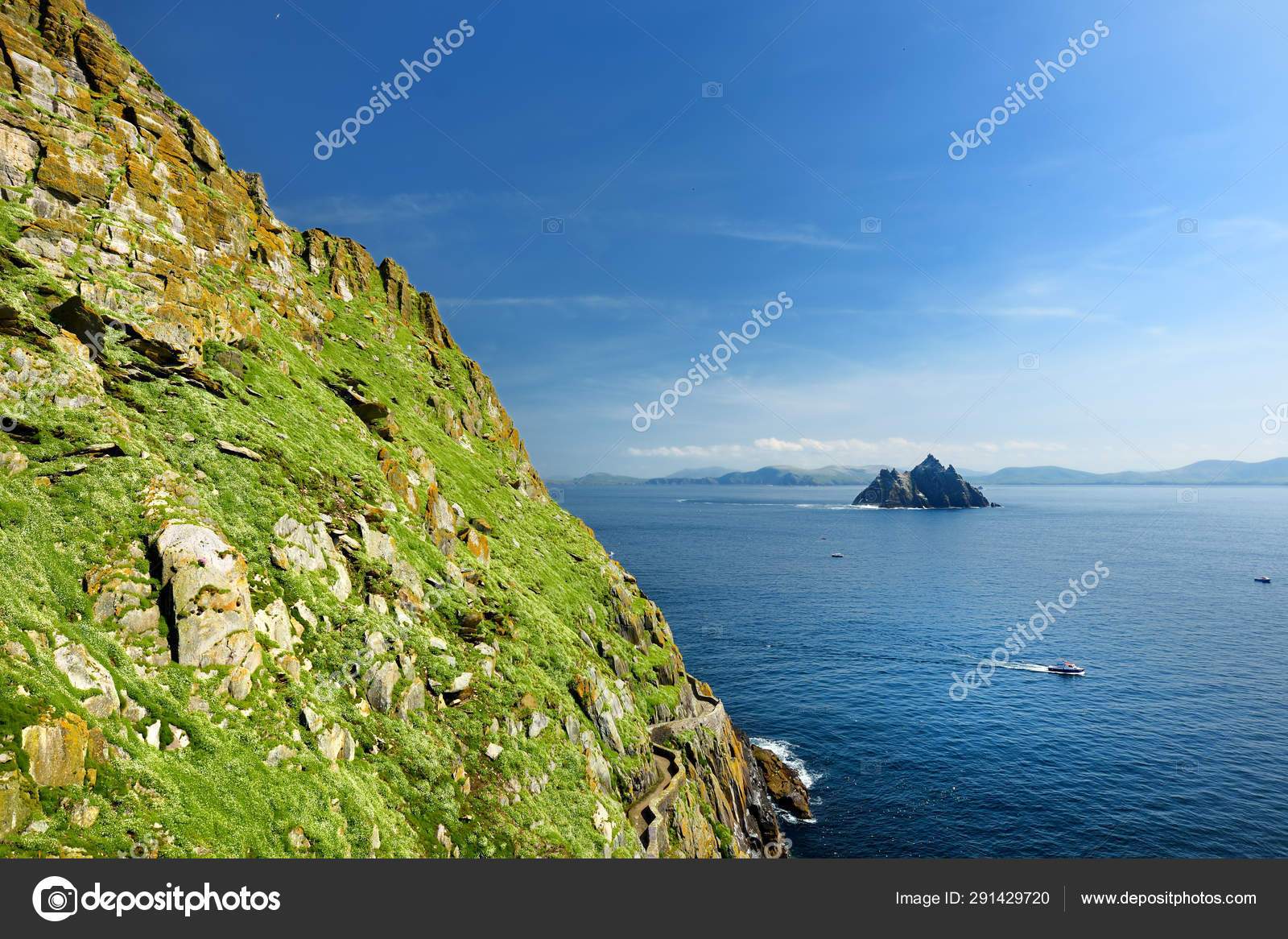 Skellig Michael or Great Skellig, home to the ruined remains of a ...