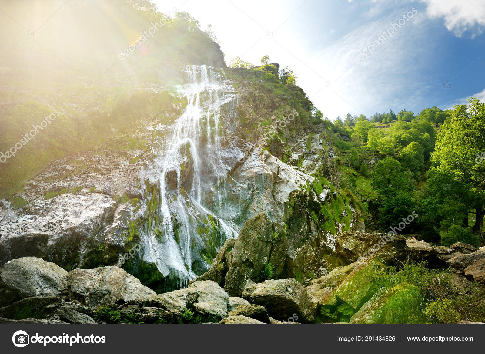 Majestic water cascade of Powerscourt Waterfall, the highest waterfall ...