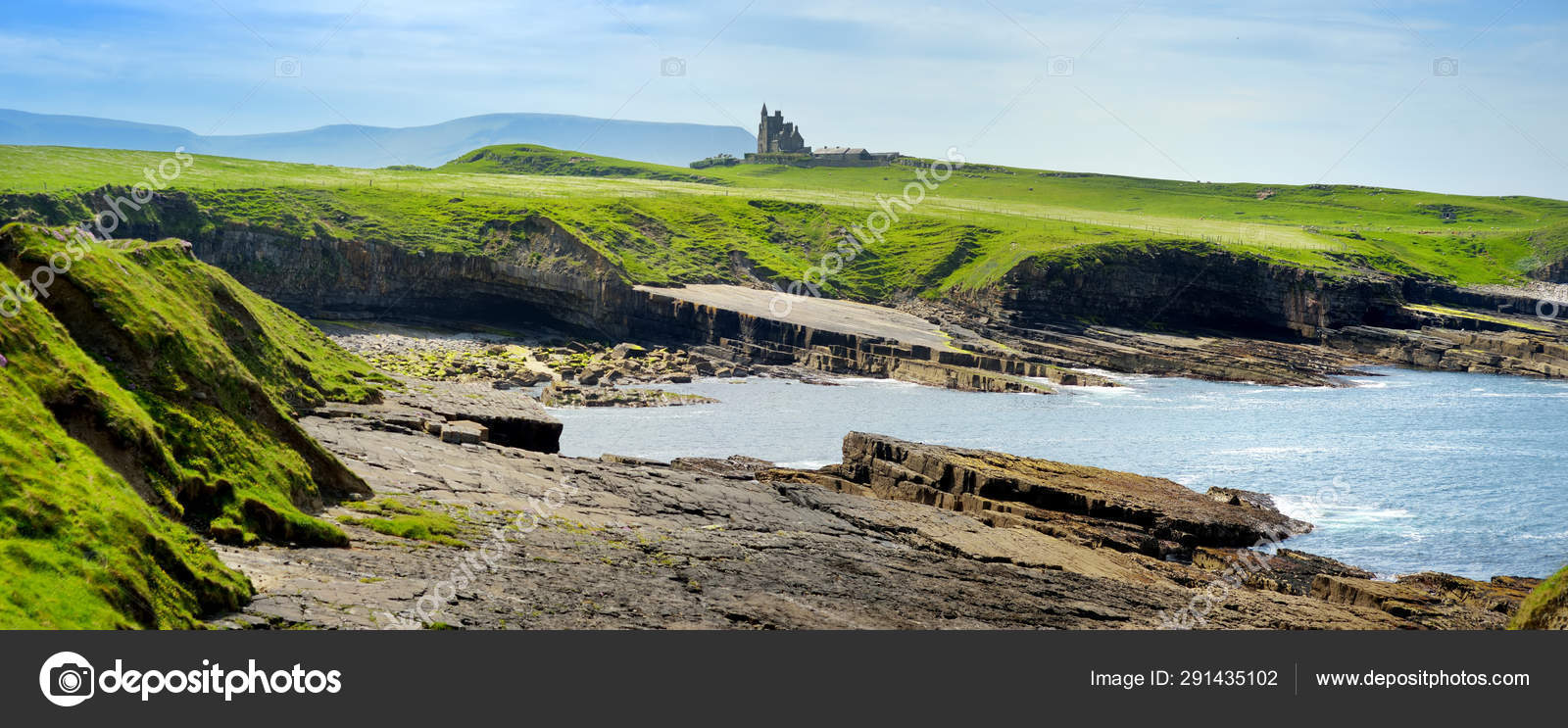 Spectacular view of Mullaghmore Head with huge waves rolling ashore ...
