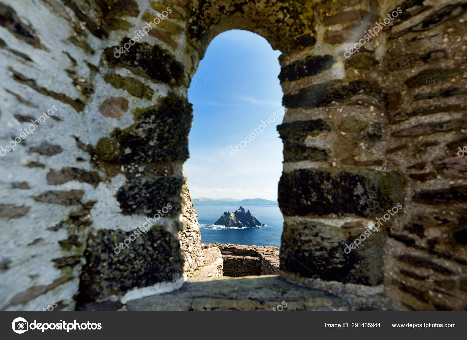 Skellig Michael or Great Skellig, home to the ruined remains of a ...