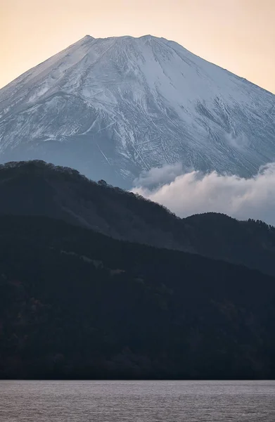The view of Mount Fuji summit at the sunset over the Lake Ashi. Stock ...