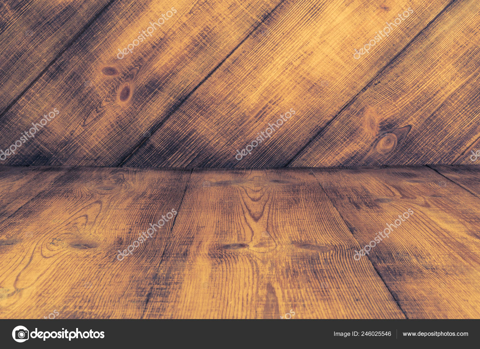 Dark plank wood floor and wall texture perspective background. Stock ...