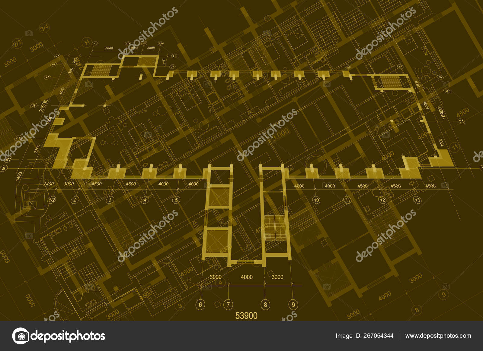 Architectural background with technical drawings. Blueprints plan ...