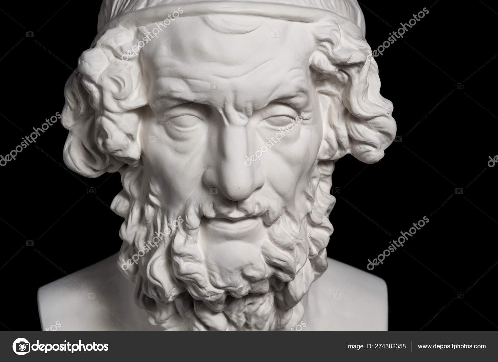 Copia de yeso de la antigua estatua de Homero cabeza aislada sobre ...