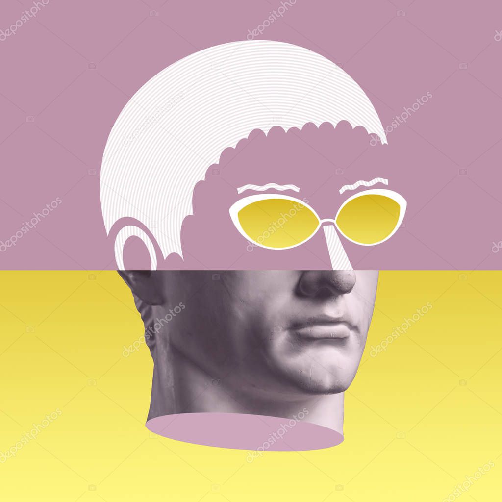 collage concepto de arte contemporáneo con cabeza de estatua antigua en ...