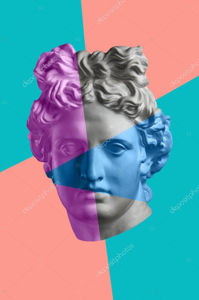 collage concepto de arte contemporáneo con cabeza de estatua antigua en ...