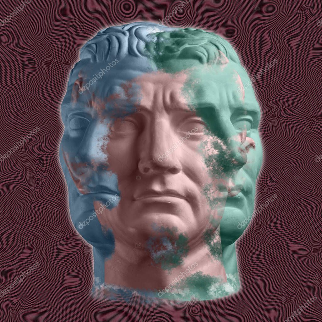 collage concepto de arte contemporáneo con cabeza de estatua antigua en ...