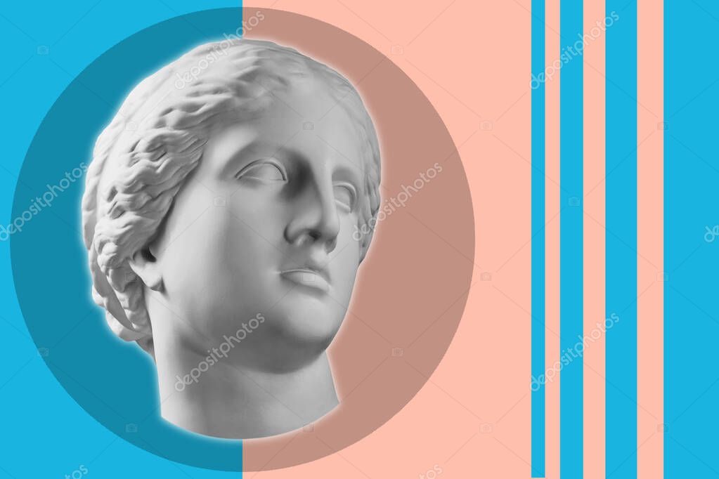 collage concepto de arte contemporáneo con cabeza de estatua antigua en ...