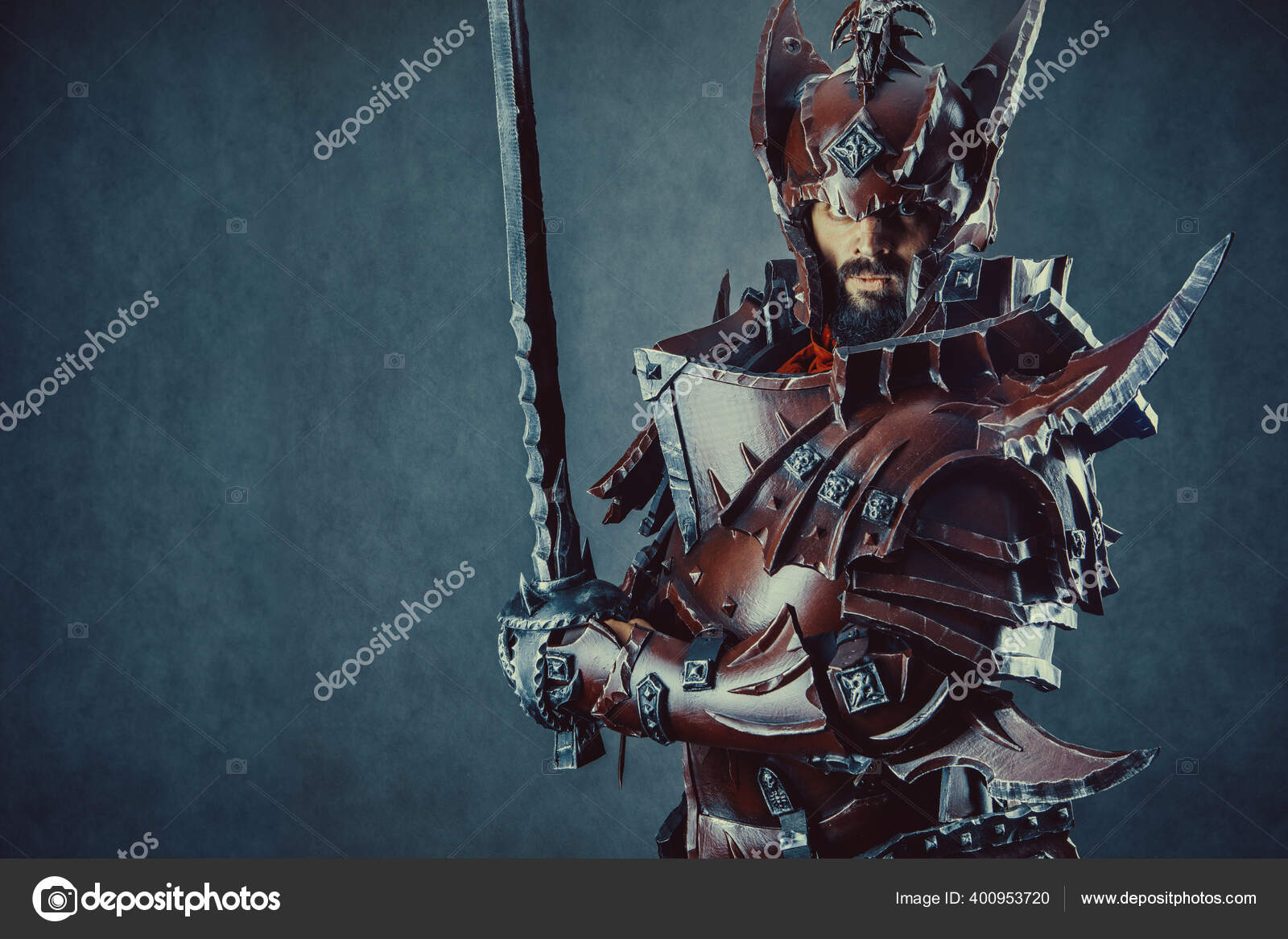 Powerful Knight Armor Sword Dark Background — Stock Photo © bigdan ...