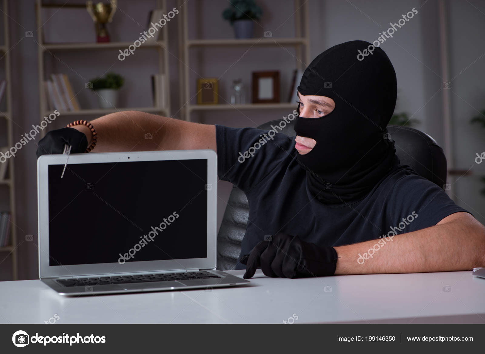 Hacker hacking computer late at night — Stock Photo © Elnur_ #199146350