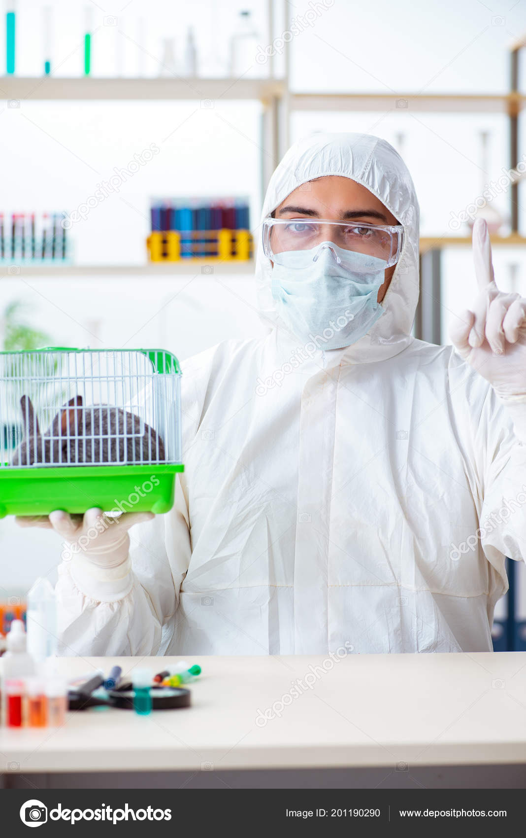 Scientist doing testing on animals rabbit Stock Photo by ©Elnur_ 201190290