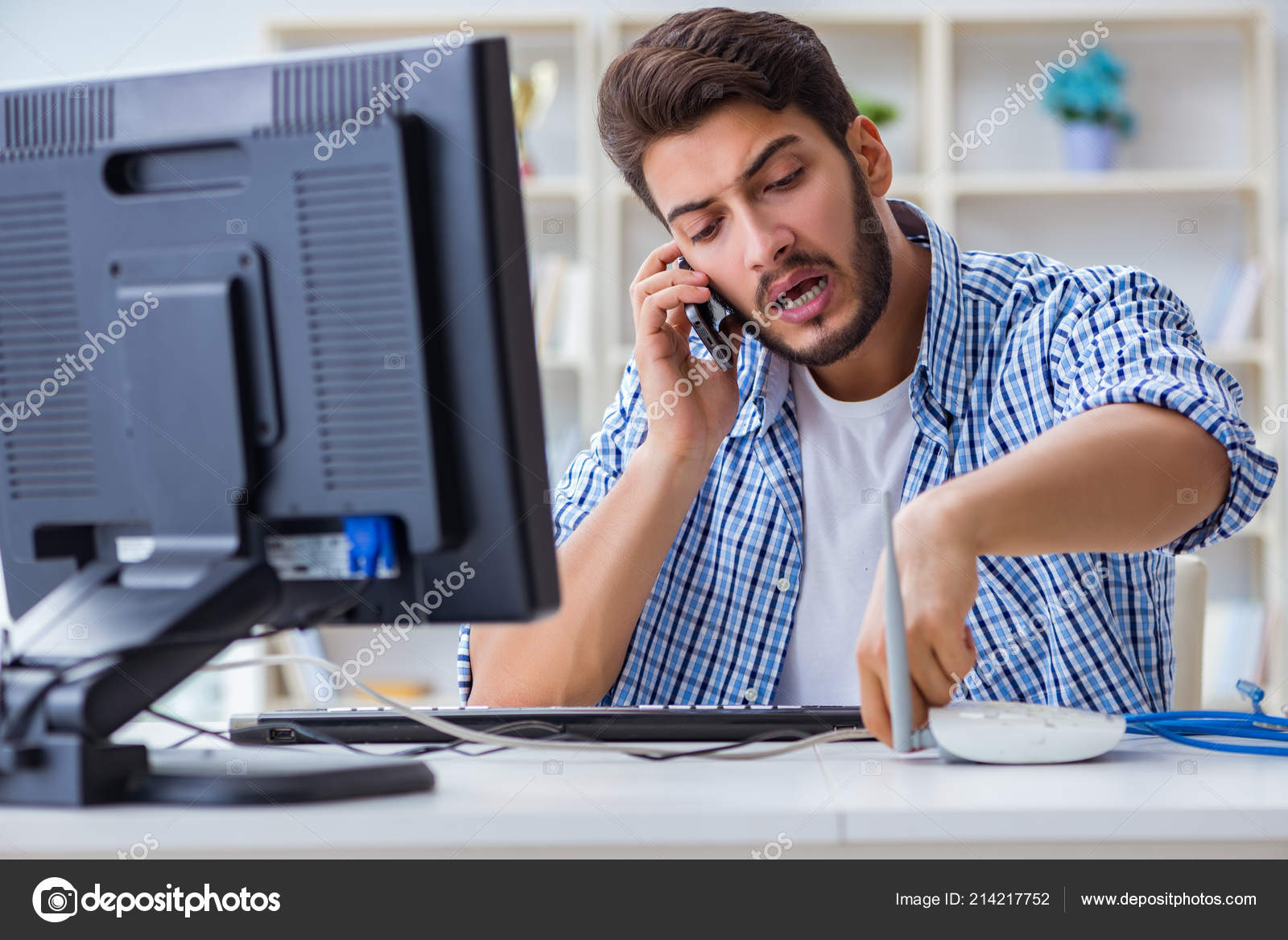 Frustrated young man due to weak internet reception Stock Photo by ...