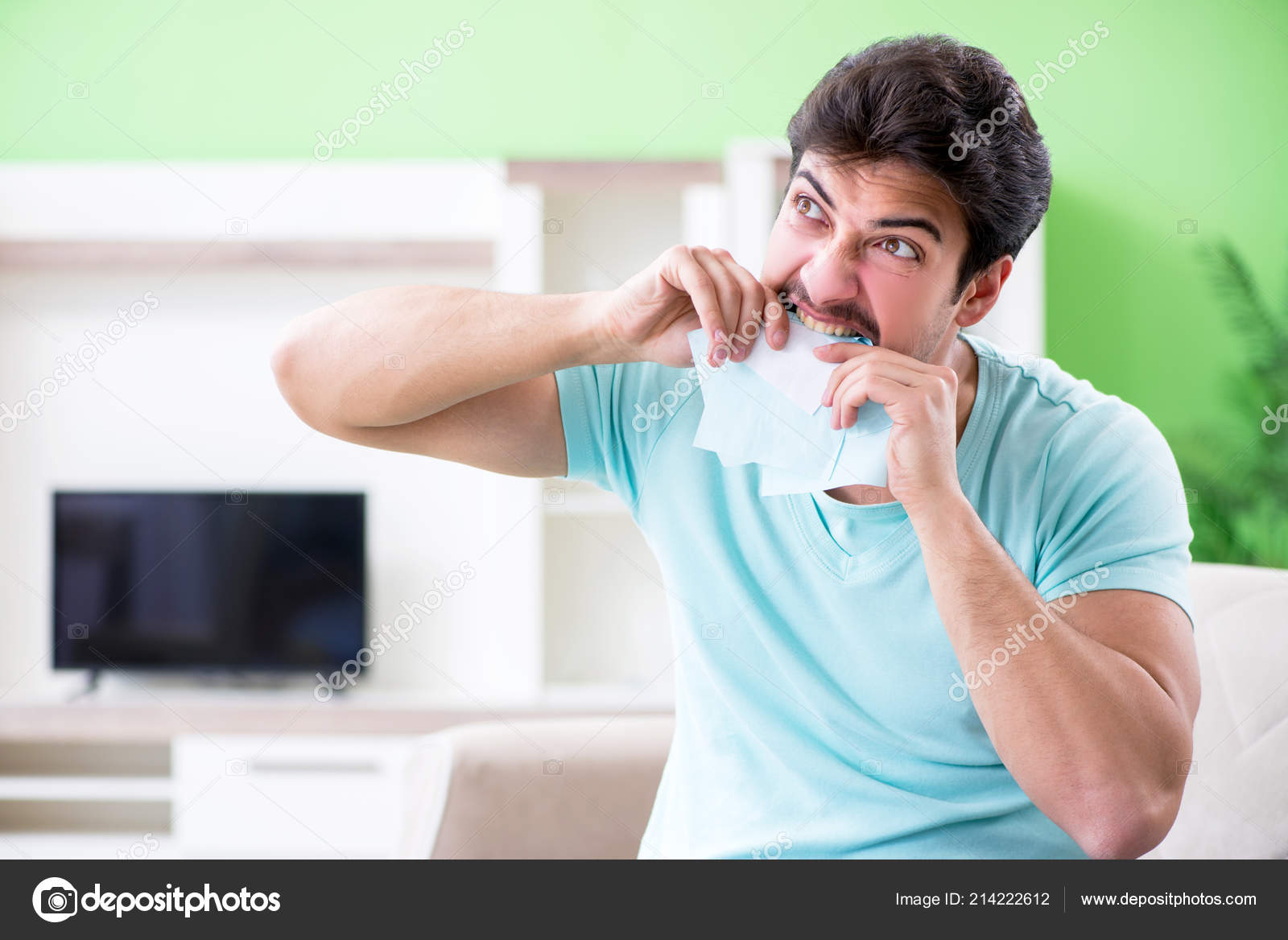 Young man struggling with personal finance and bills — Stock Photo ...