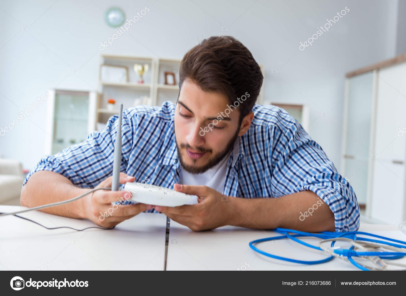Frustrated young man due to weak internet reception — Stock Photo ...
