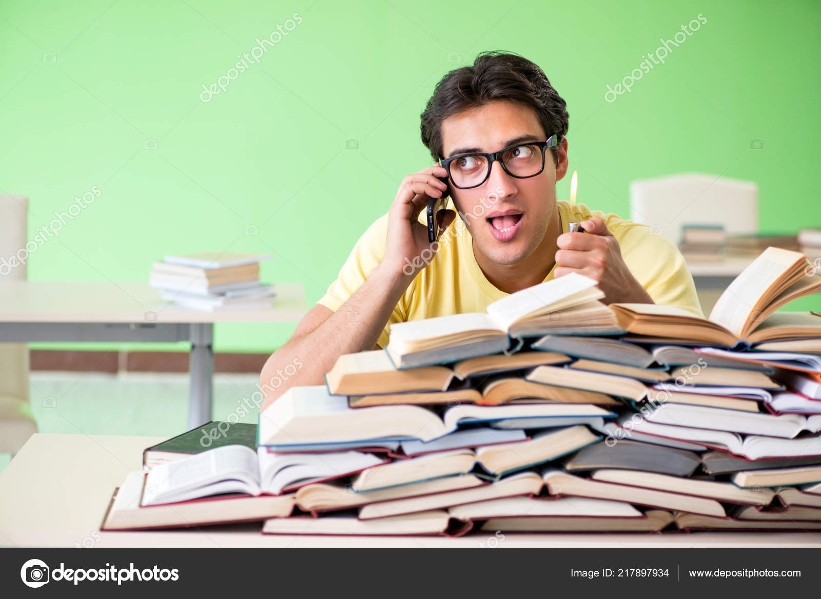 Student with too many books to read before exam — Stock Photo © Elnur ...