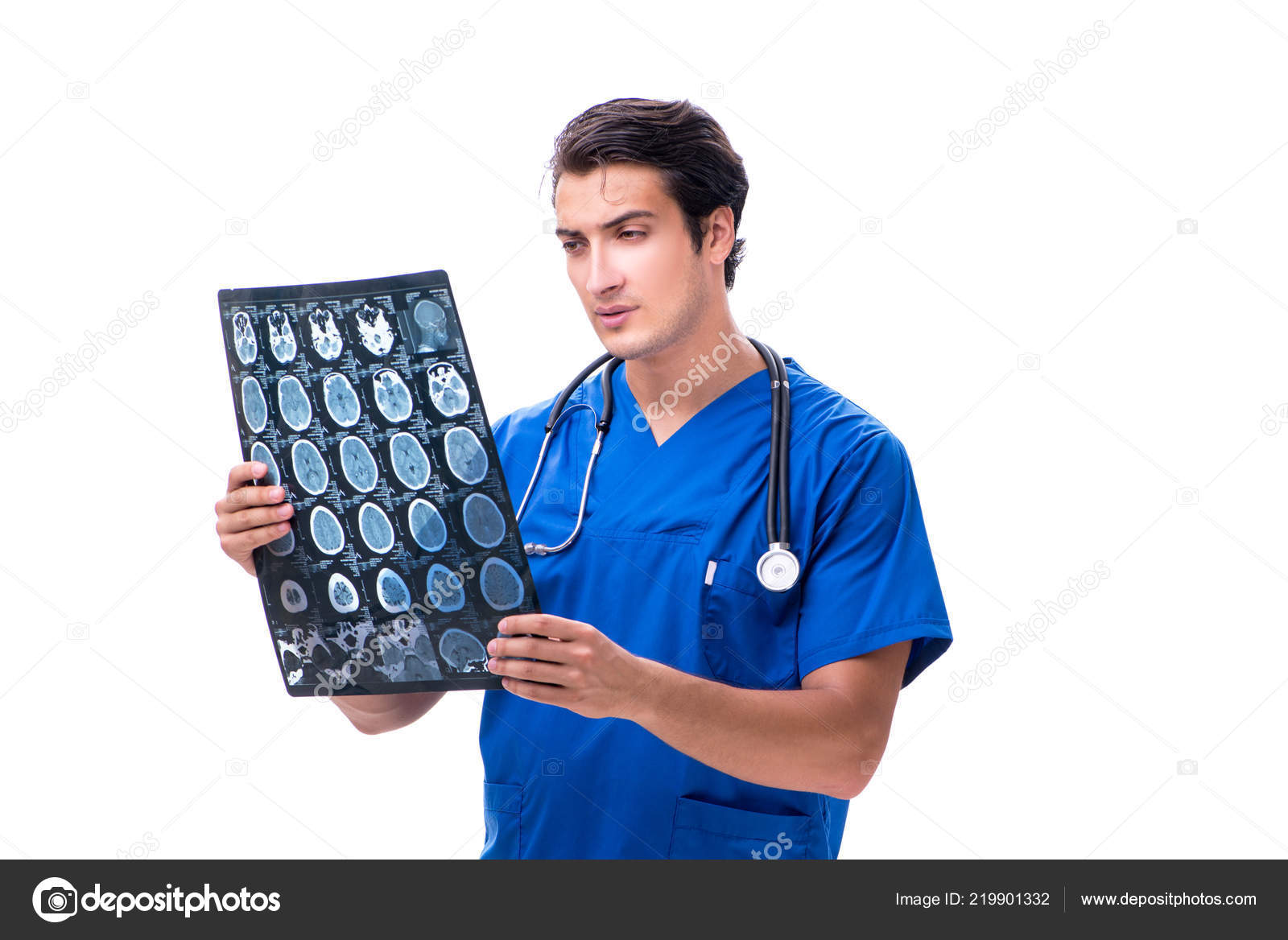 Radiologist doctor with x-ray image isolated on white — Stock Photo ...