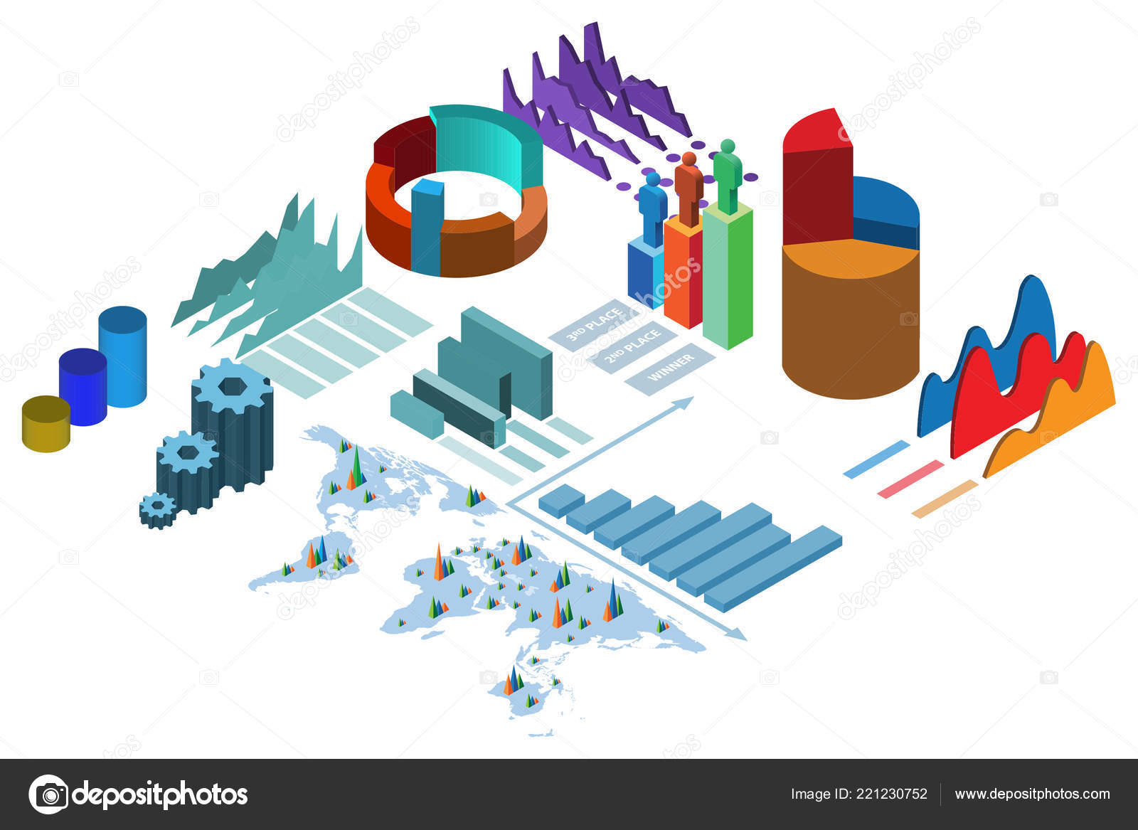 Various charts and graphs - 3d rendering Stock Illustration by ©Elnur_ #221230752