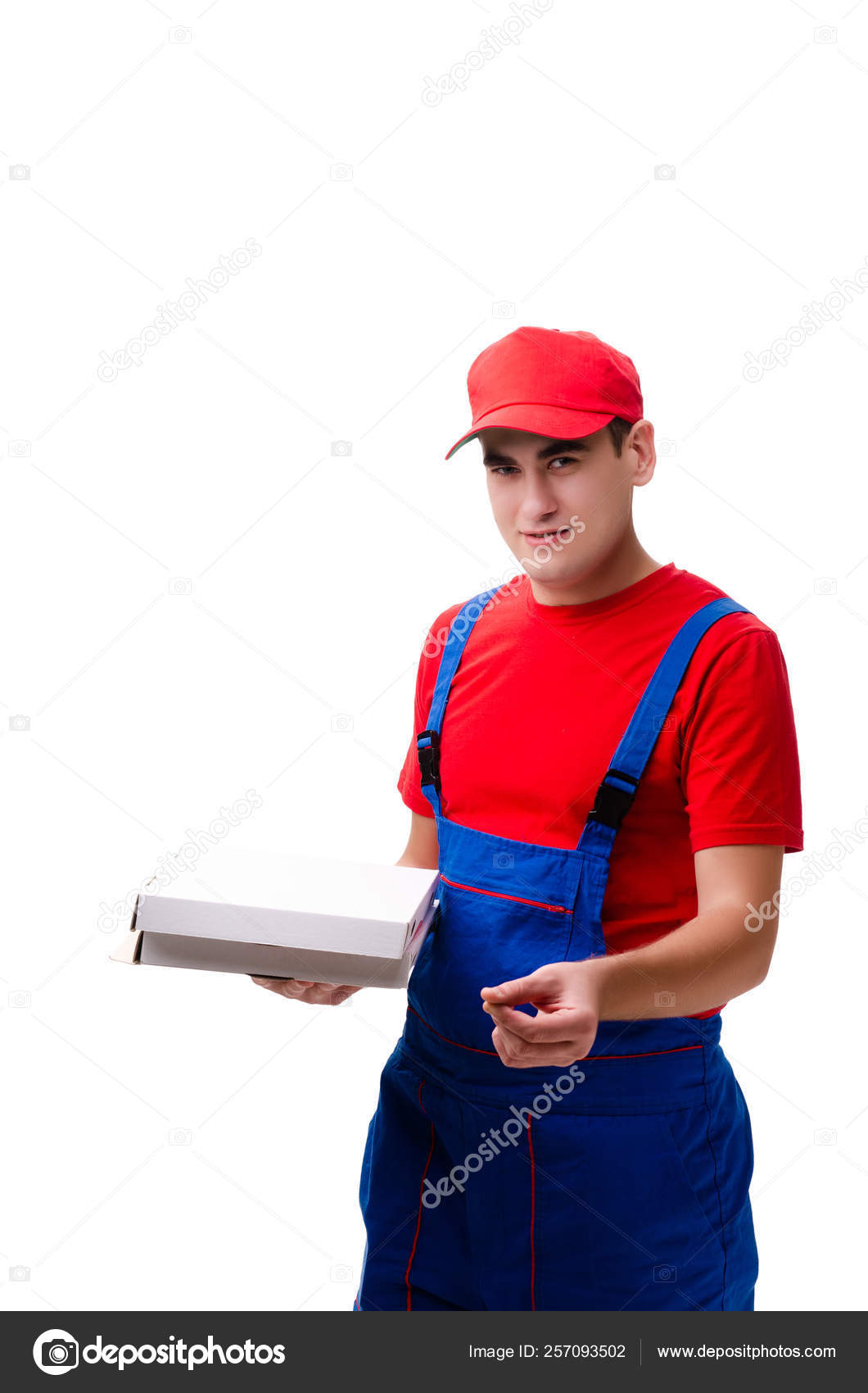 Pizza delivery worker isolated on white — Stock Photo © Elnur_ #257093502
