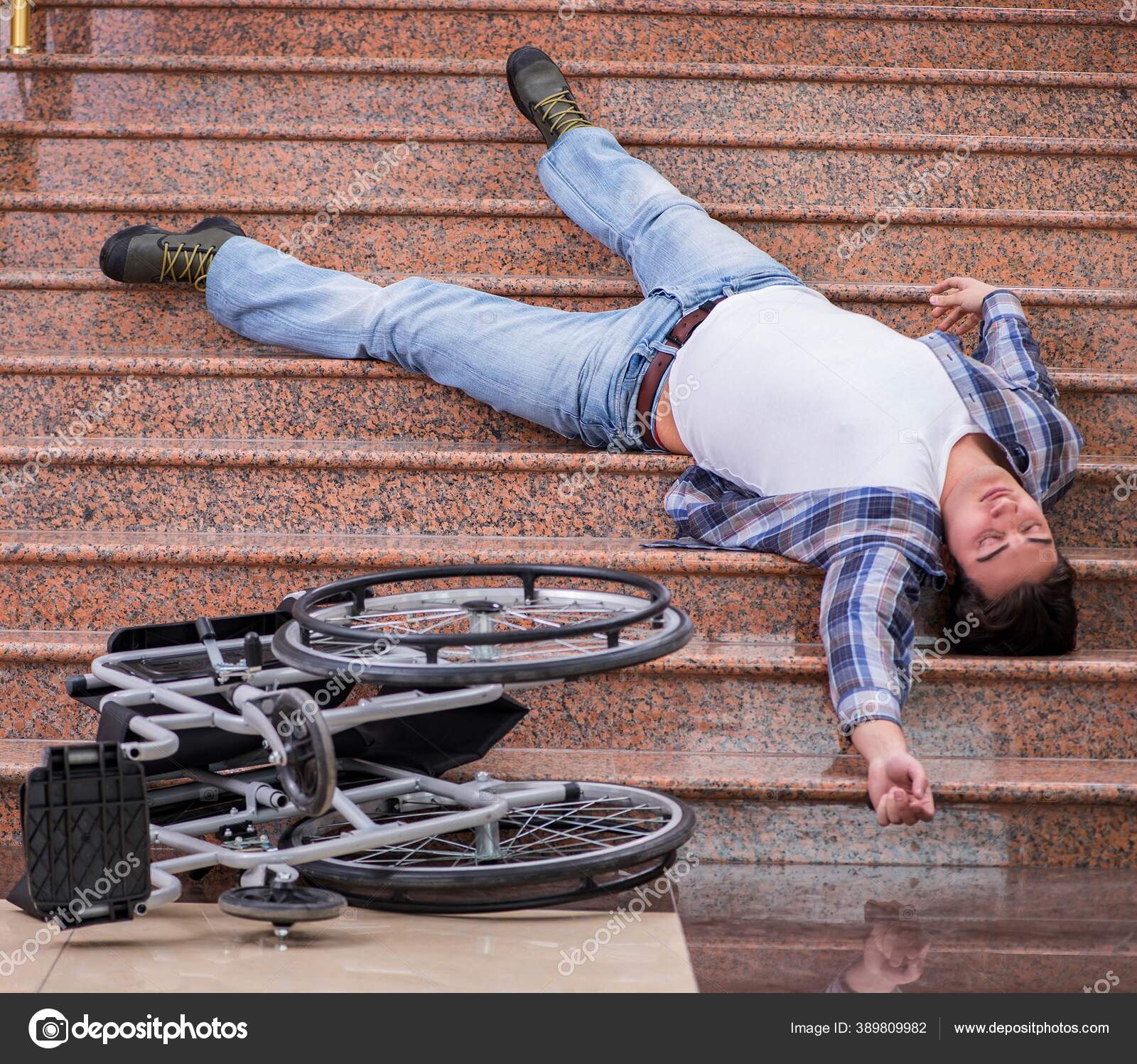Disabled man on wheelchair having trouble with stairs Stock Photo by ...