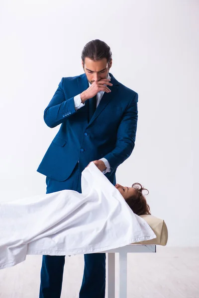 Police coroner examining dead body corpse in morgue Stock Photo by ...
