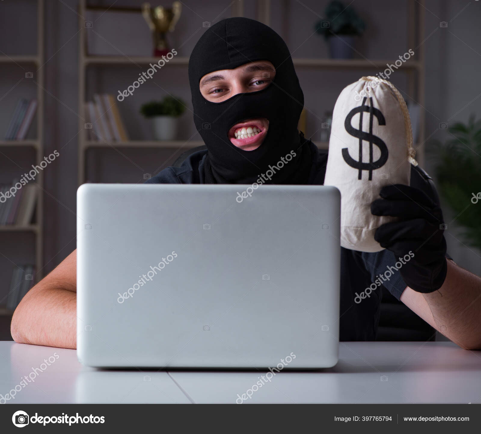 Hacker hacking computer late at night — Stock Photo © Elnur_ #397765794