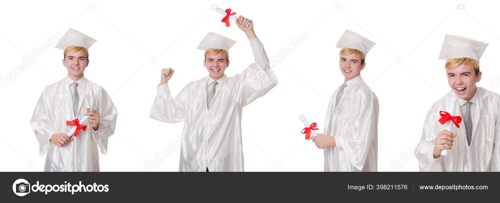 Young male student graduated from high school on white — Stock Photo ...