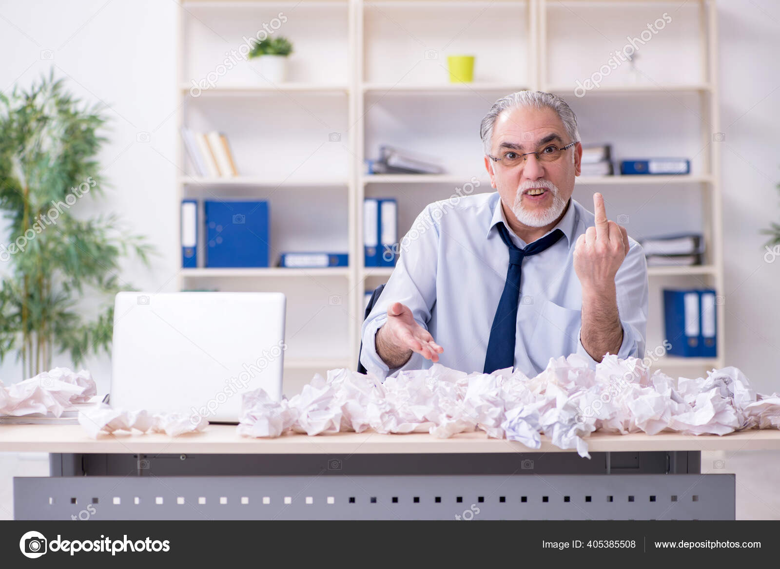 Old businessman rejecting new ideas with lots of papers Stock Photo by ...