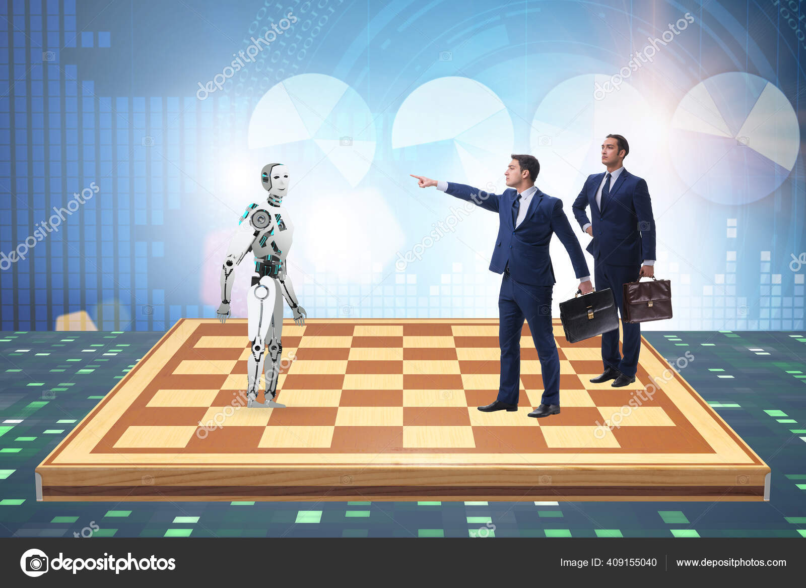 Concept of rivalry between robots and humans Stock Illustration by ...