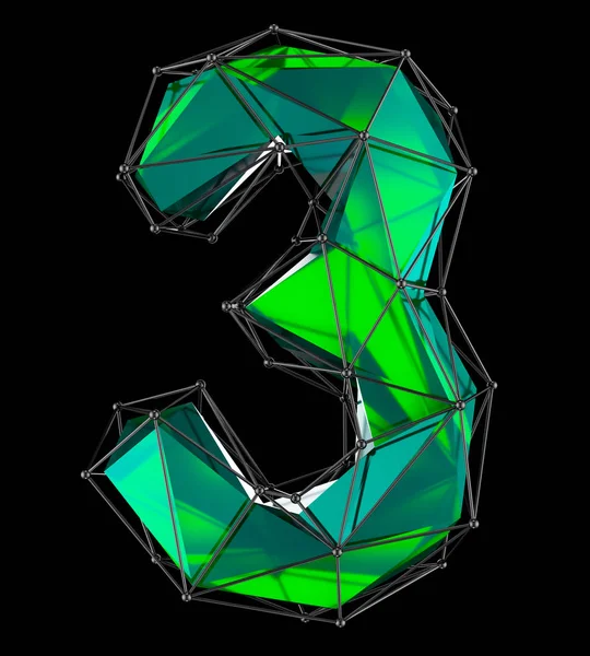 Number 3 three in low poly style green color isolated on black ...