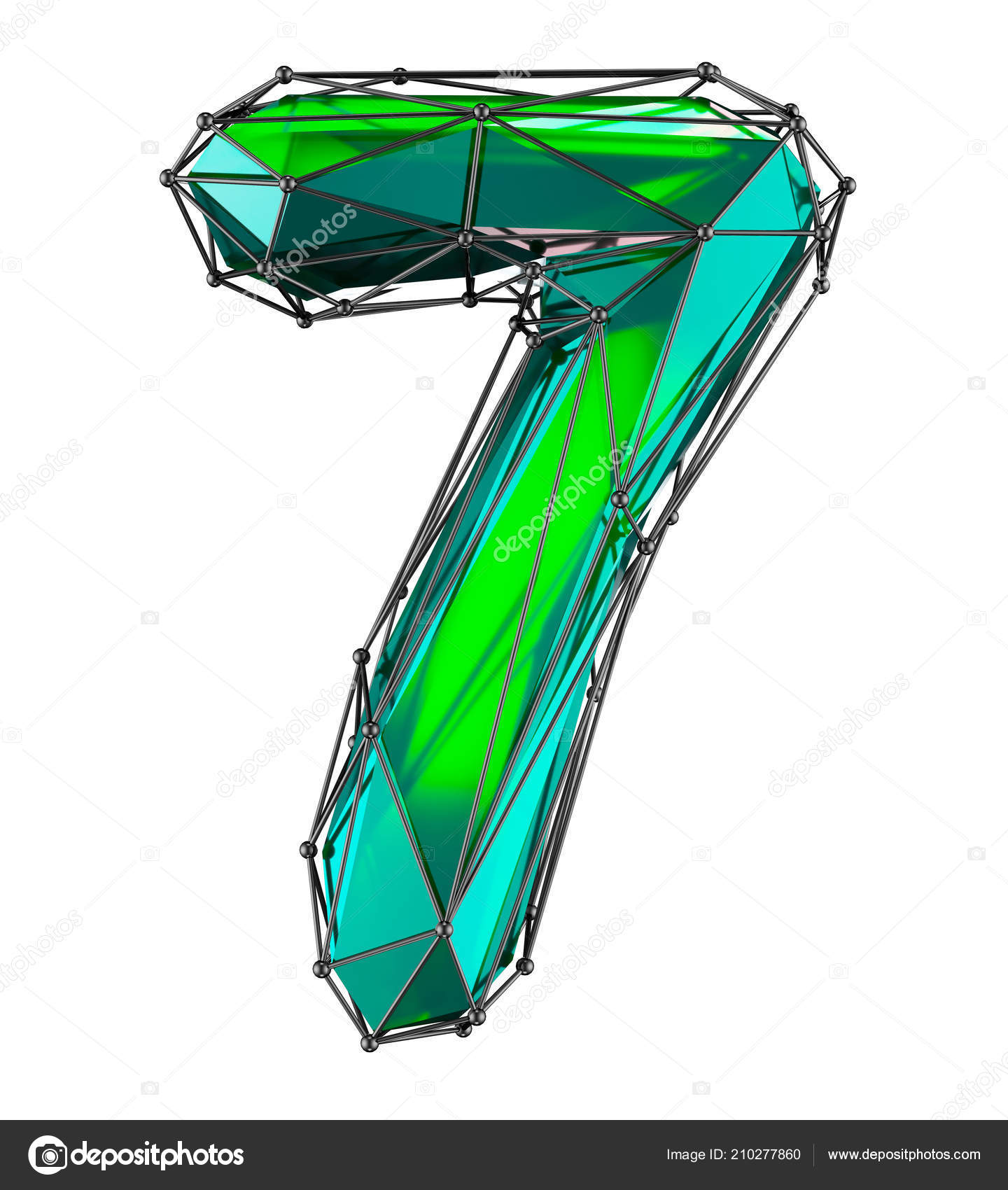 Number 7 seven in low poly style green color isolated. 3d — Stock Photo ...