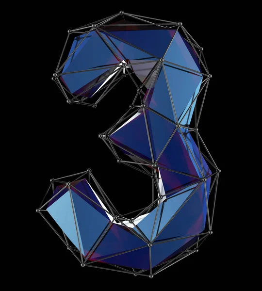 Number 3 three in low poly style blue color isolated on black ...