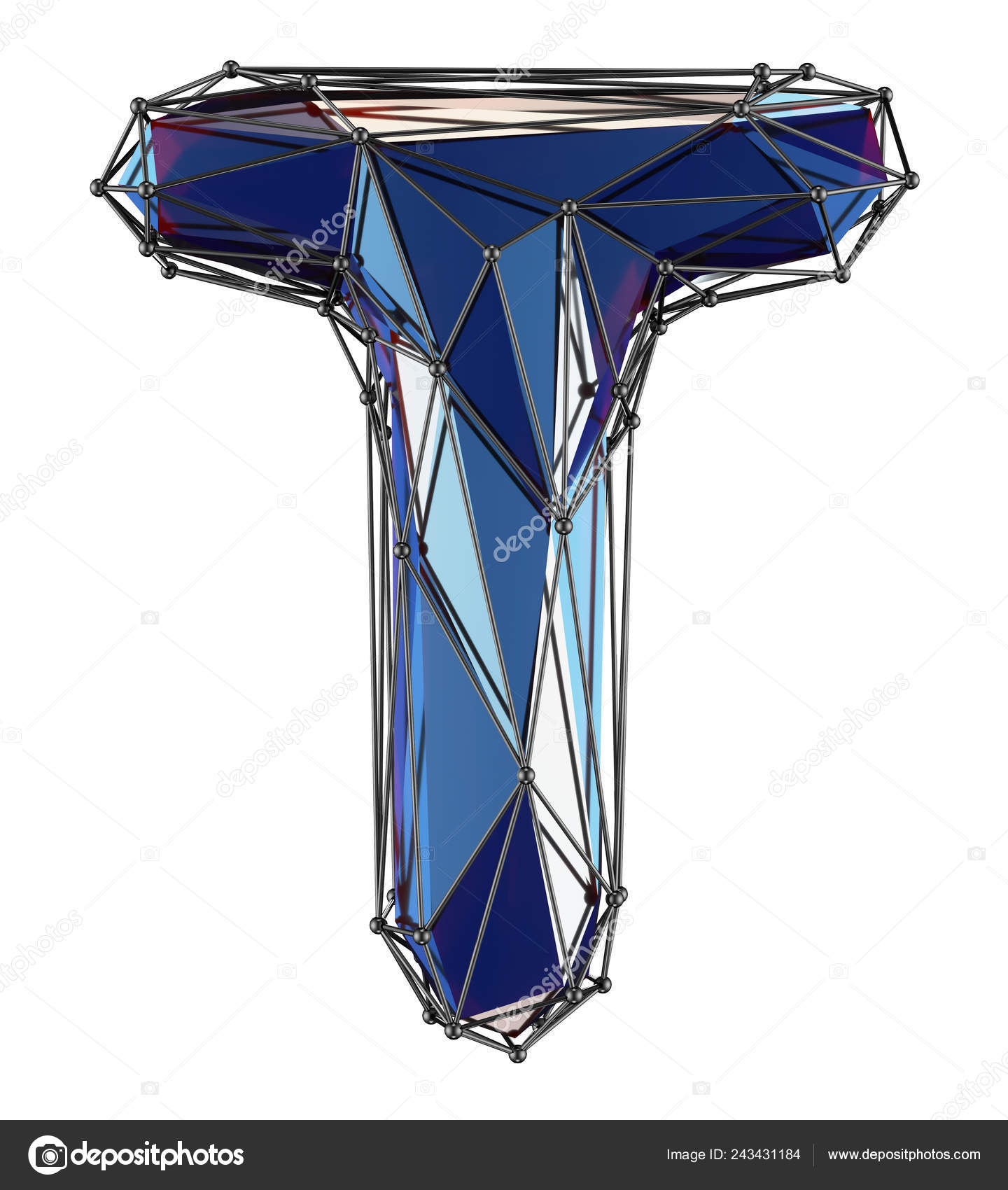 Capital latin letter T in low poly style blue color isolated on white ...