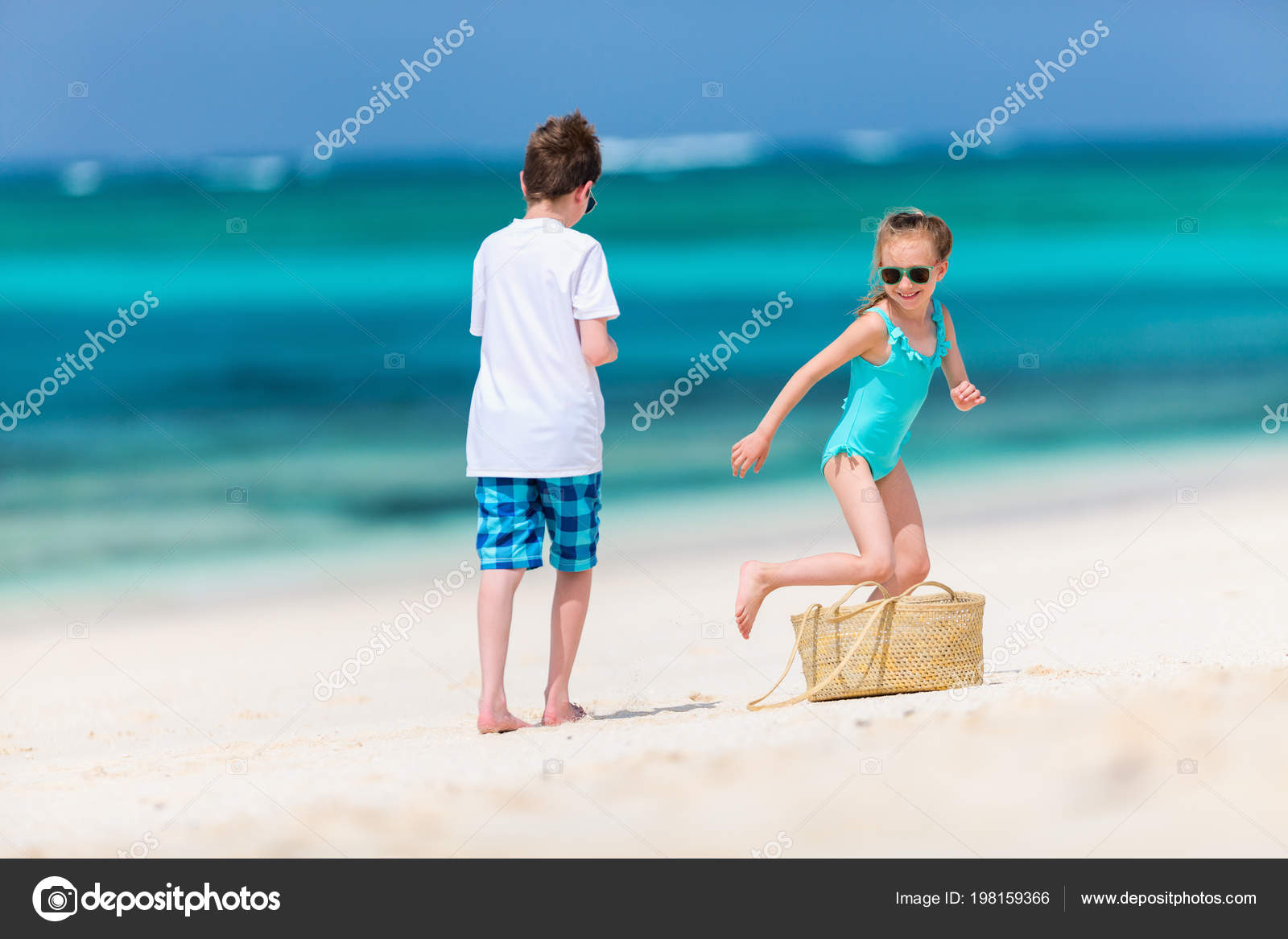 Kids Having Fun Tropical Beach Tropical Summer Vacation Playing ...