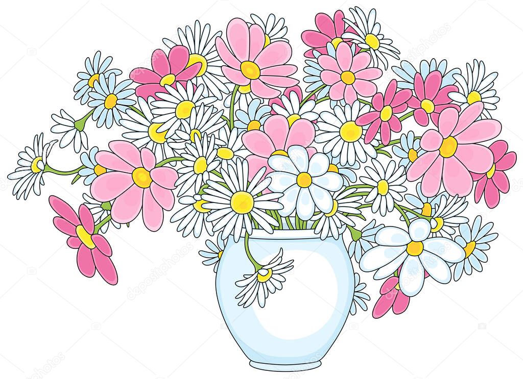 Colorido ramo de verano de hermosas flores de jard n en un jarr n blanco, ilustraci n de dibujos ...