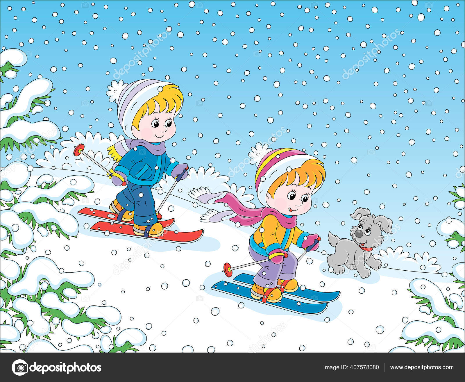 Hill Sleeding Cartoon Dsnowy