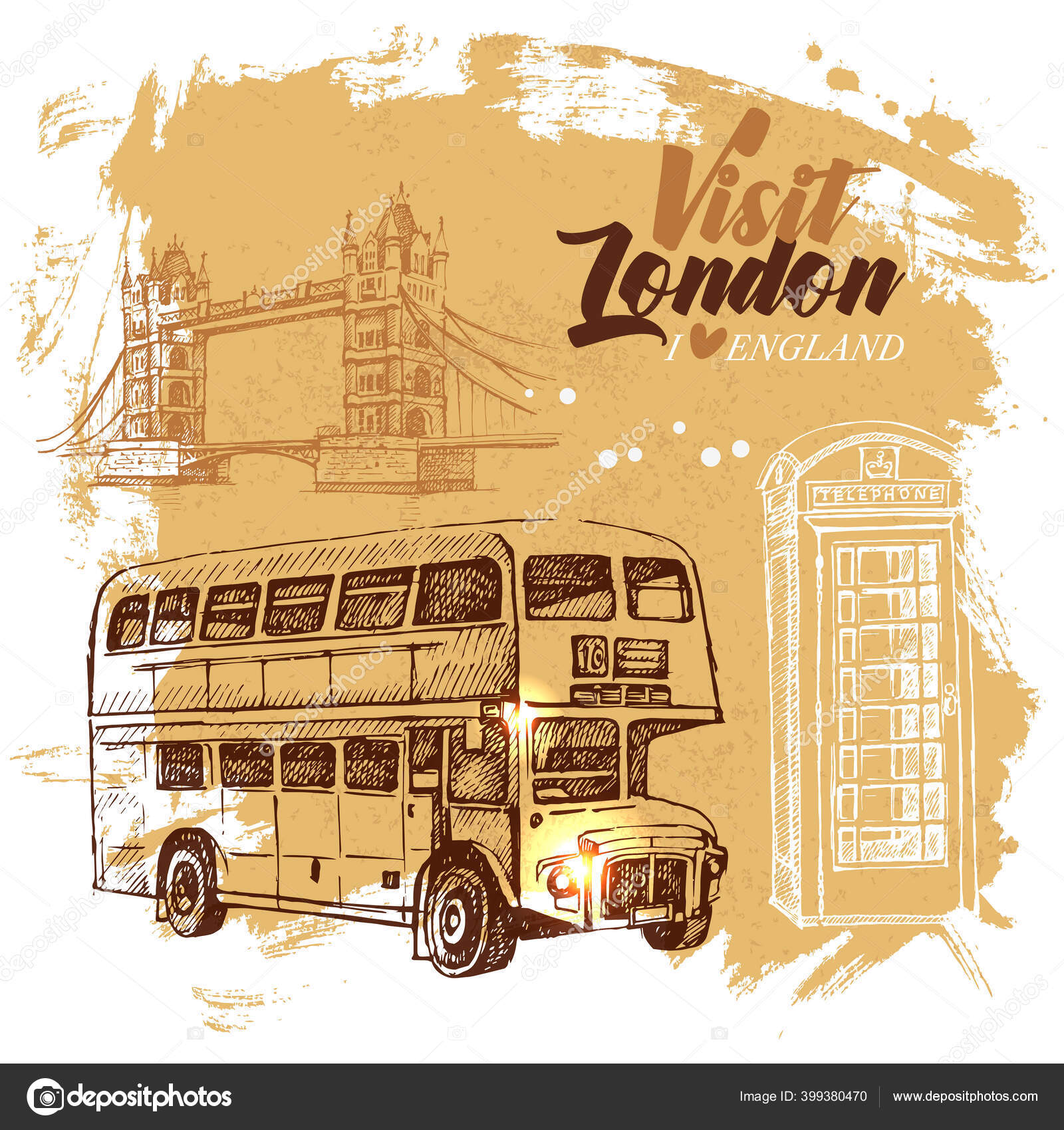 Hand Drawn Sketch England Vintage Background Vector Black White Vector ...