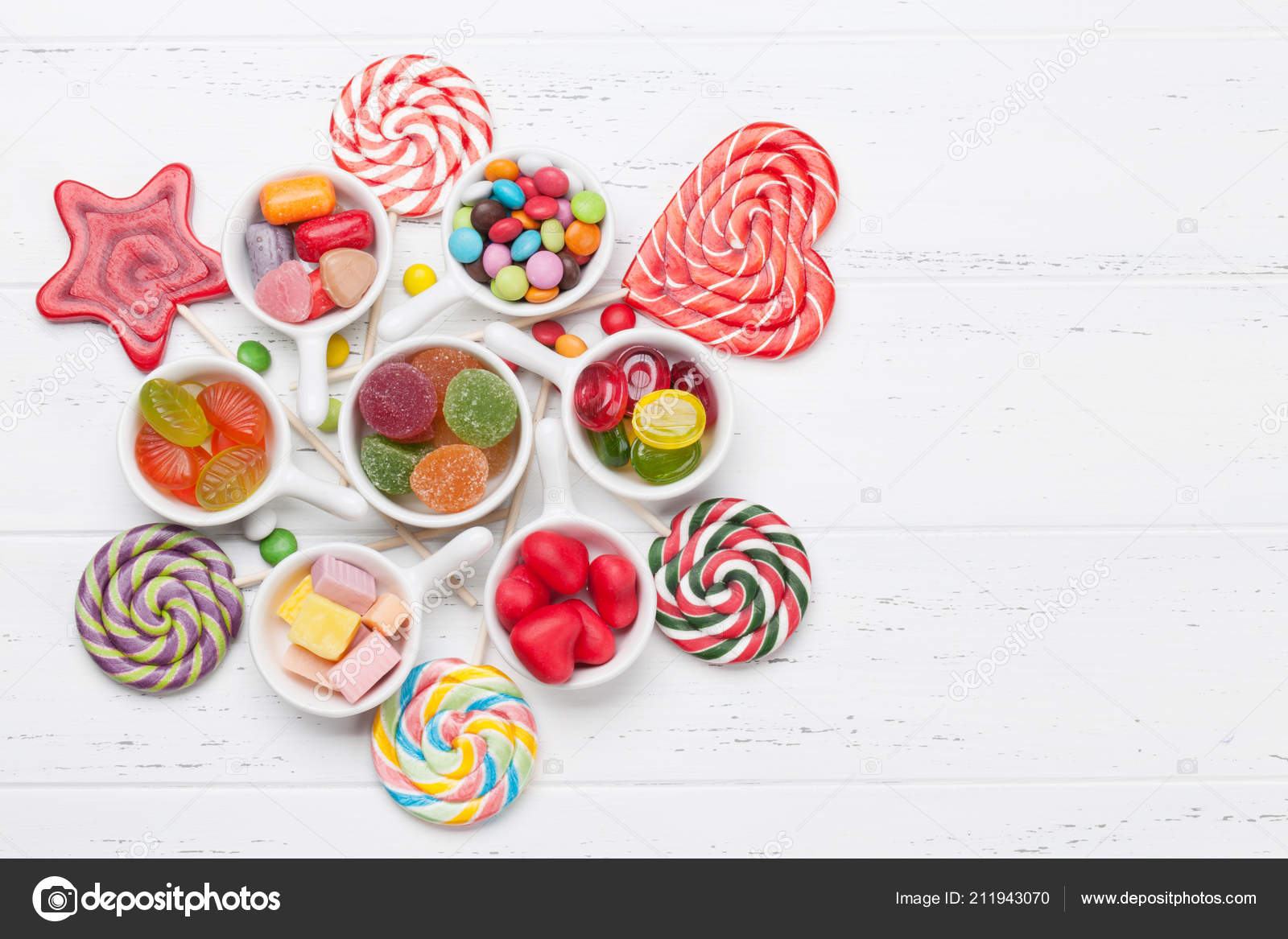 Colorful Sweets Box Lollipops Marmalade Candies Top View Space Your ...