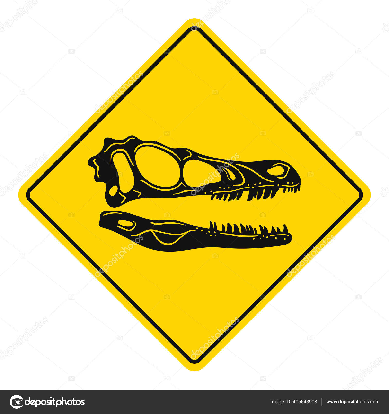 Dinosaur Road Sign Rex Detailed Head White Romb Beautiful Sign Stock ...
