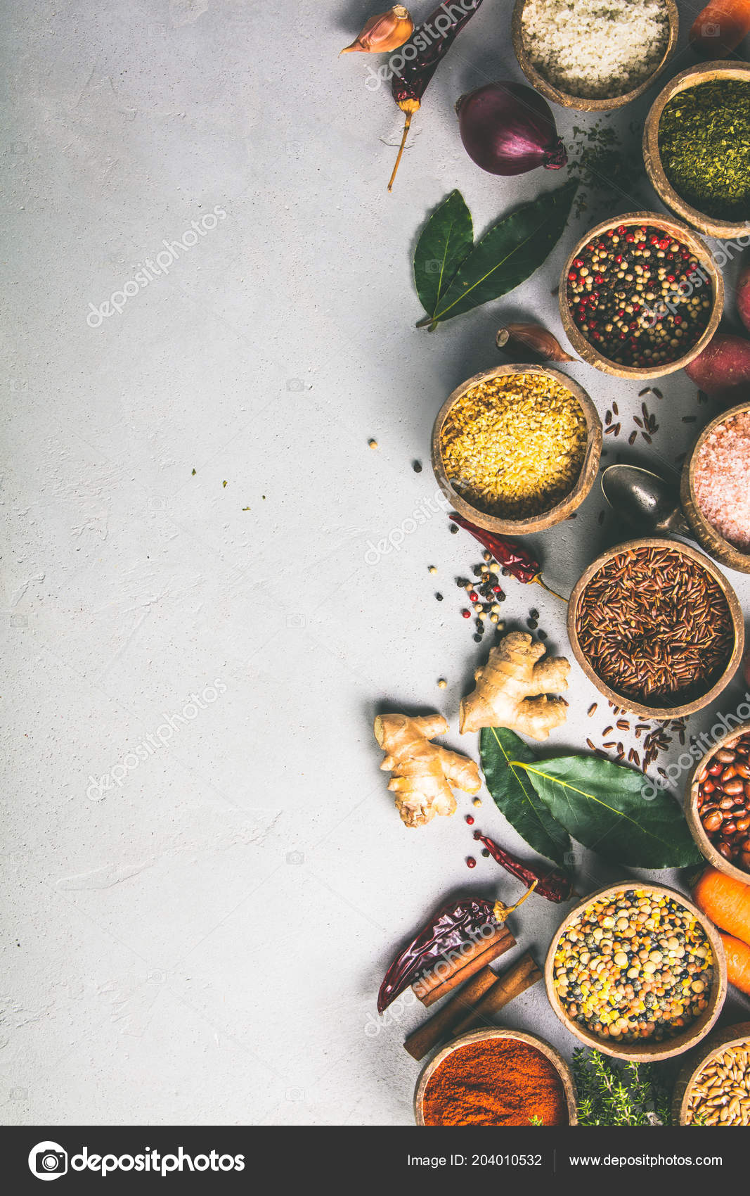 Healthy ingredients and spices on rustic murble background Stock Photo ...