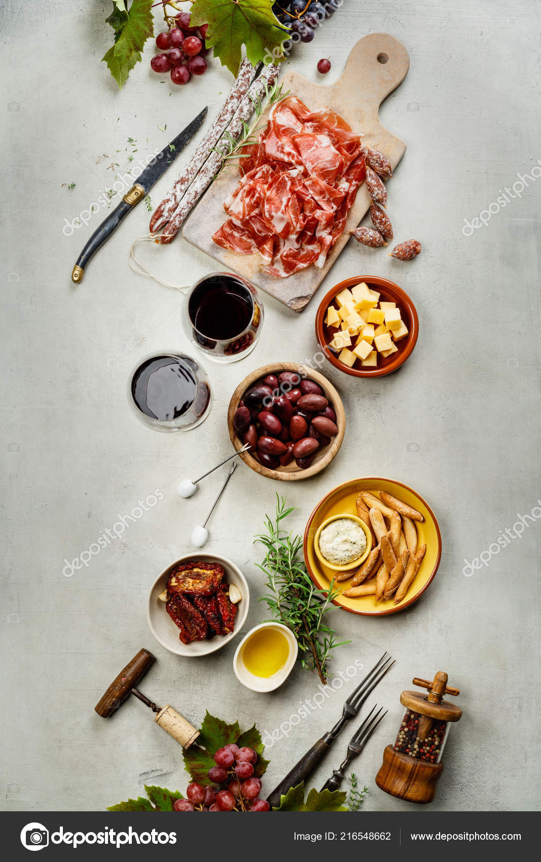 Spanish Tapas Food Border Background Overhead View — Stock Photo ...
