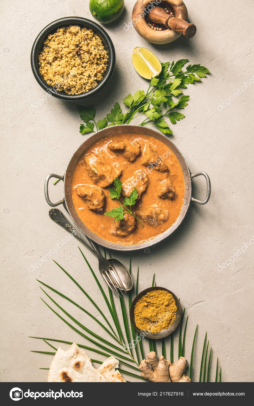 Traditional Curry Ingredients Concrete Background Curry Lime Ginger ...